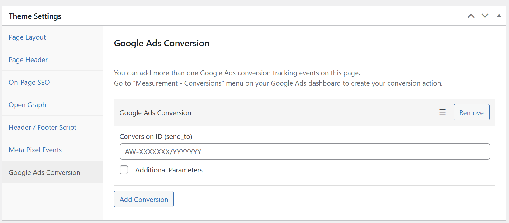 Page Settings - Google Ads Conversion - TokoPressID