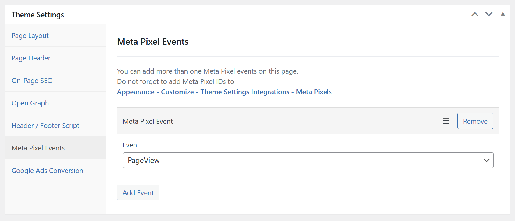 Page Settings - Meta Pixel Events - TokoPressID