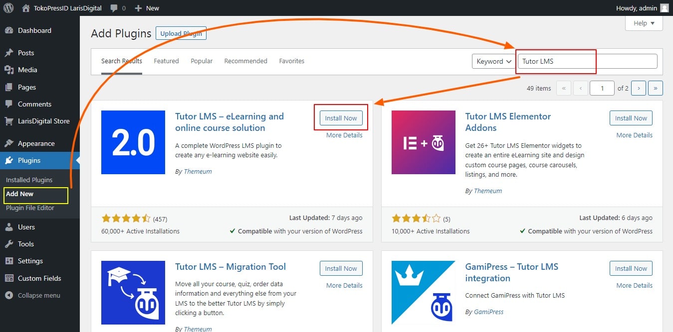E-course Dengan LarisDigital + TutorLMS + Sejoli - TokoPressID